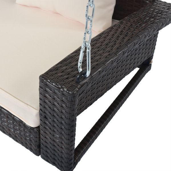 Lark Manor™ GO 2-Person Wicker Hanging Porch Swing With Chains, Cushion, Pillow, Rattan Swing ...